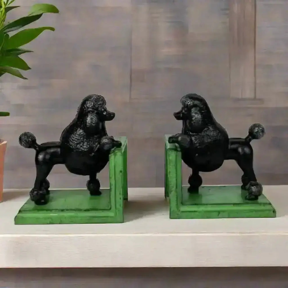 Antiqued Pair Black Poodle Bookends