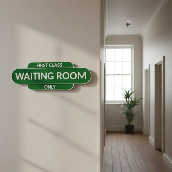 Antiqued First Class Waiting Room Wall Sign | The Farthing