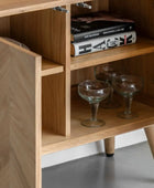 Chevron Fronted Oak 2 Door Open Display Shelf Unit