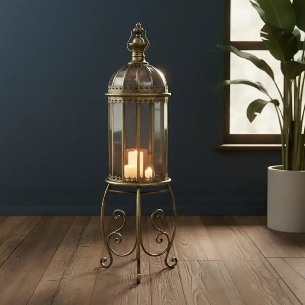 Floor Standing Antique Gold Candle Lantern | Farthing Homewares