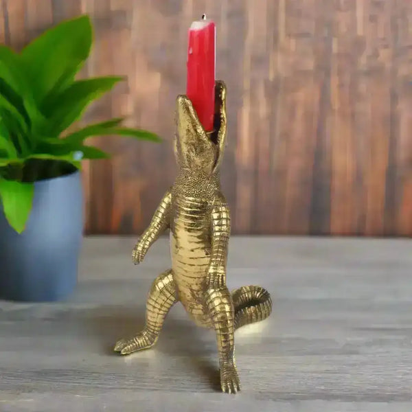 Gold Crocodile Candle Holder | Farthing Homewares