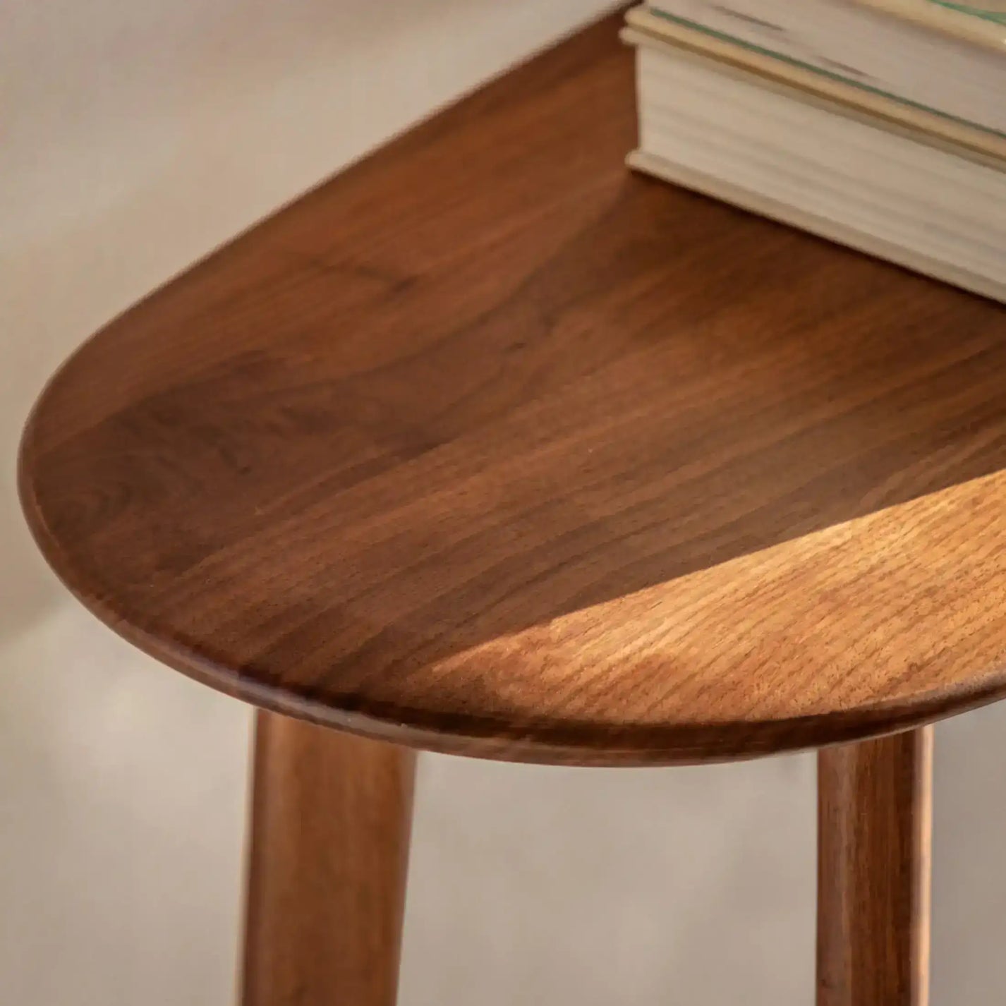 Mid Century Rounded Edge Dark Wood Console Table