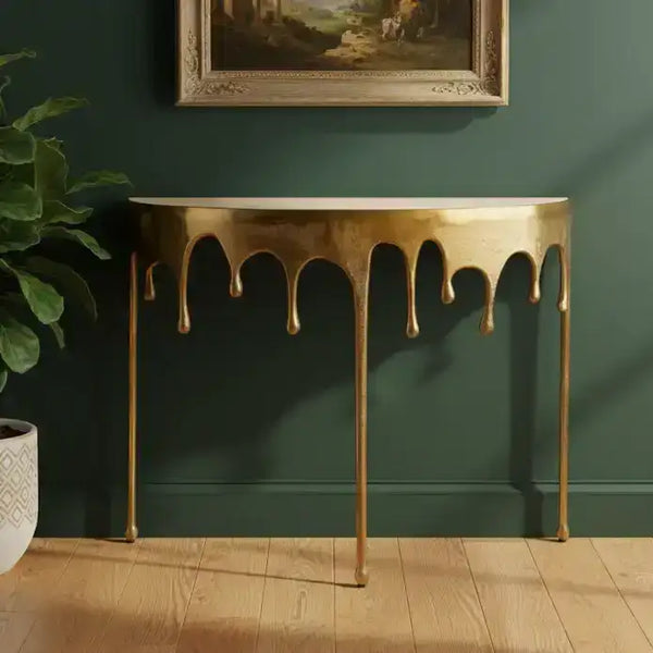 Oval Metal Gold Drip Console Table