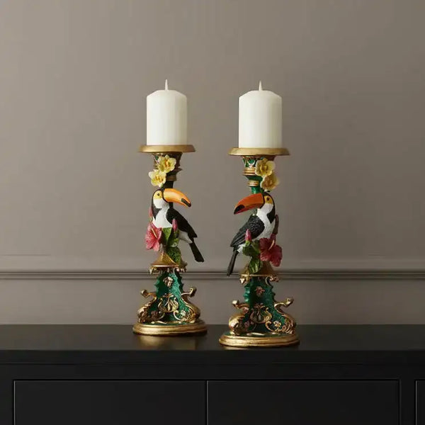 Pair Of 2 Ornate Toucan Candle Holders