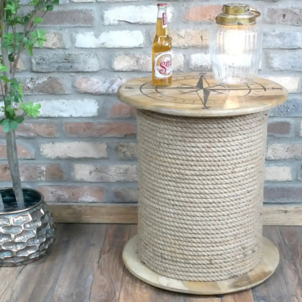 Round Nautical Rope & Wood Side Table