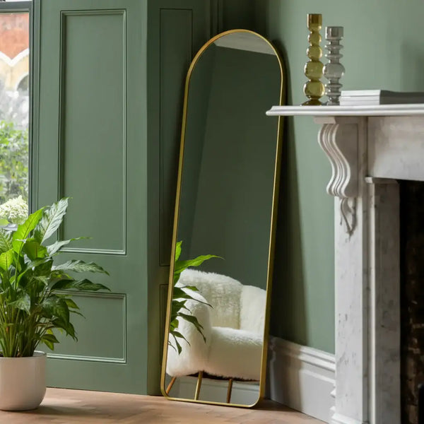 Slim Gold Frame Curved Top Leaner Mirror