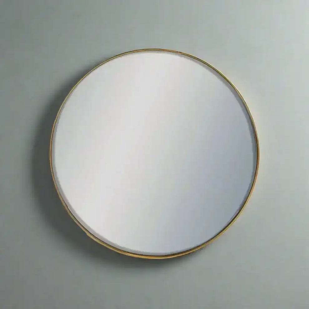 Slim Gold Frame Round Wall Mirror