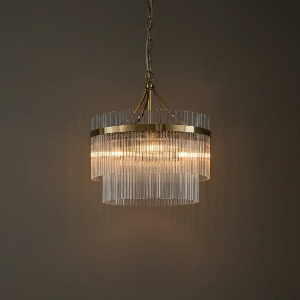 Antique Brass & Glass Rod Pendant Chandelier