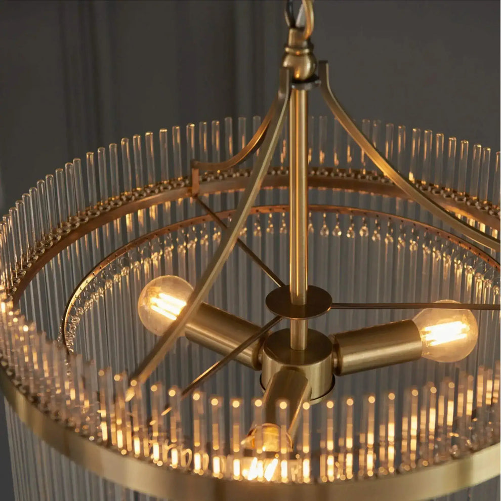 Antique Brass & Glass Rod Pendant Chandelier