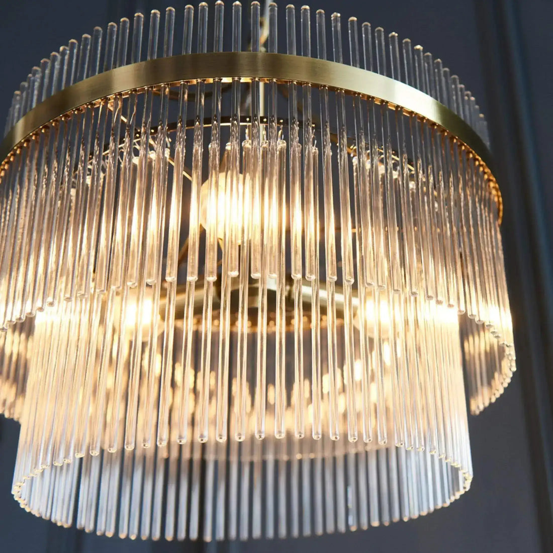 Antique Brass & Glass Rod Pendant Chandelier