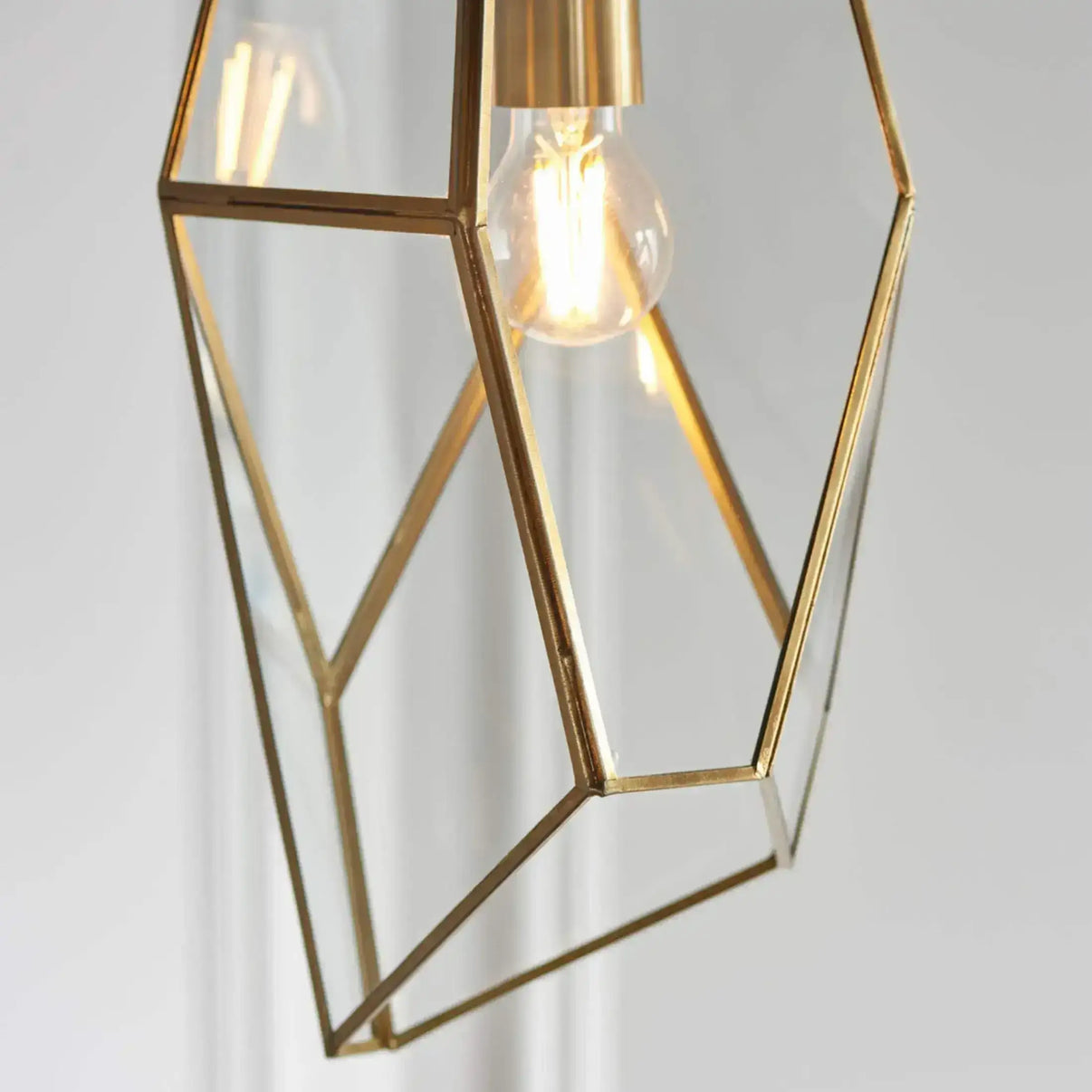 Antique Brass Angular Glass Panels Pendant Light