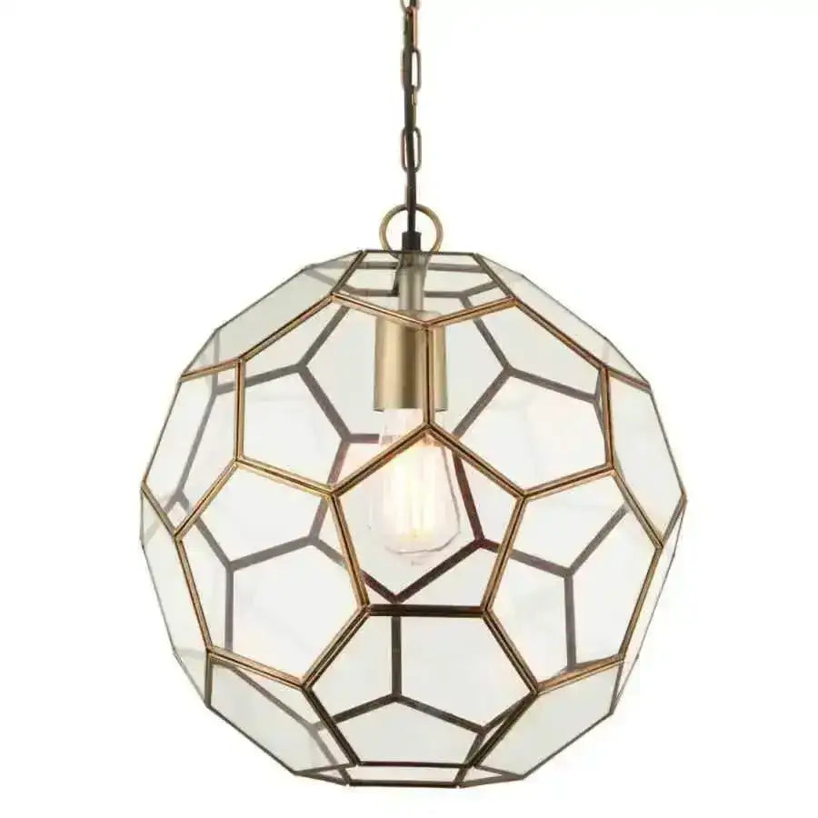 Antique Brass Hexagonal Glass Panels Pendant Light