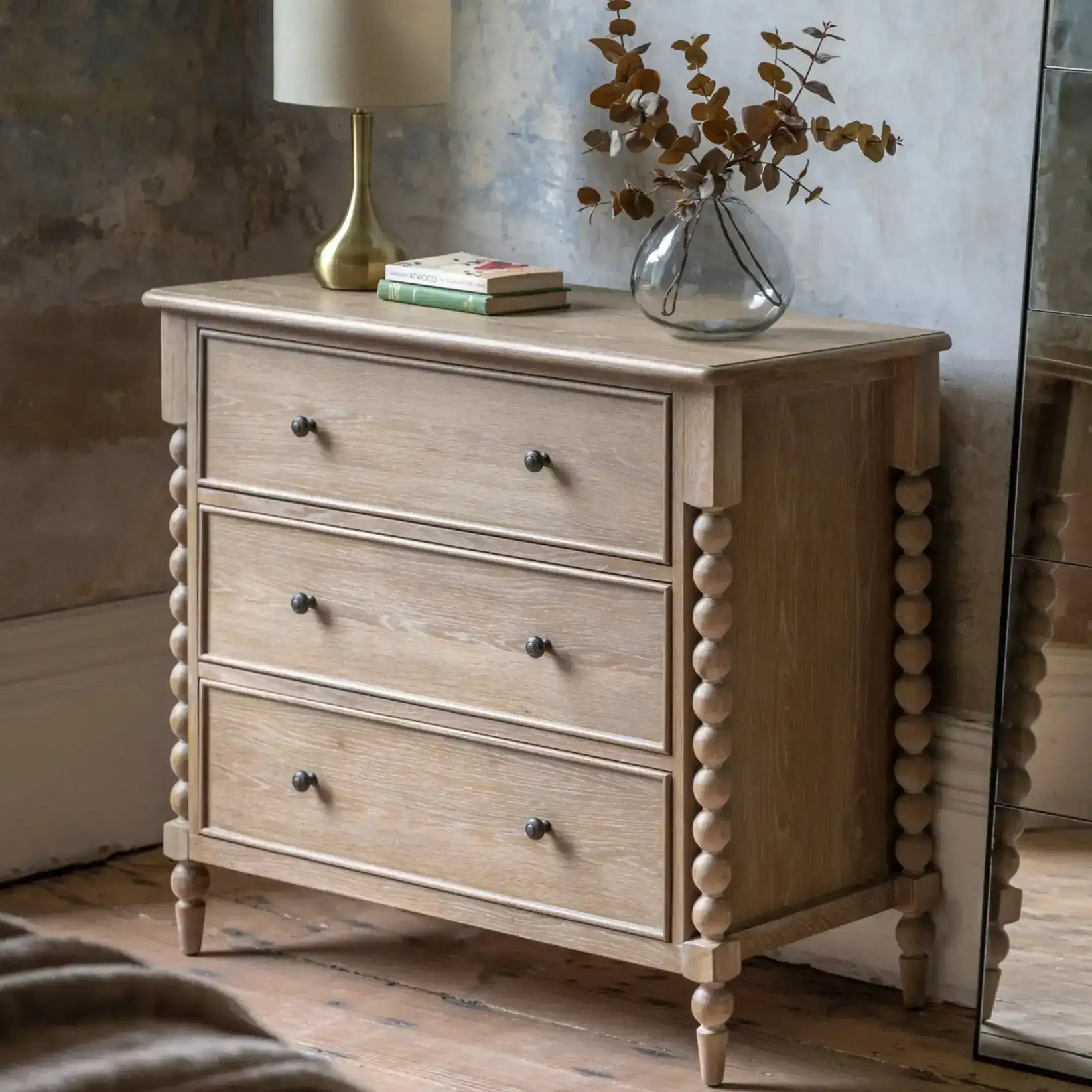 Beaded Edge Oak 3 Drawer Chest of Drawers