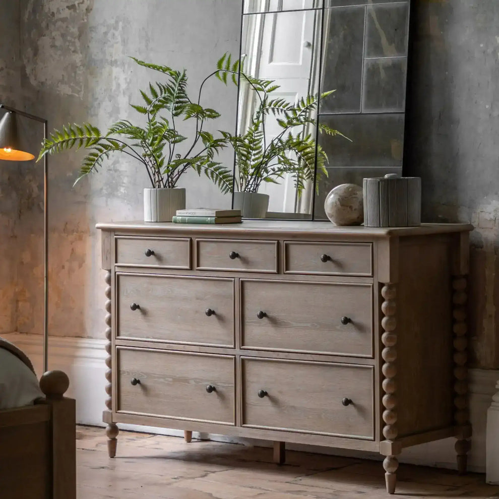 Beaded Edge Oak 7 Drawer Chest of Drawers