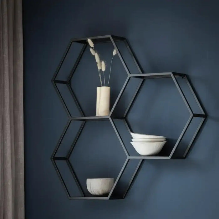 Black Hexagonal Metal Wall Shelf
