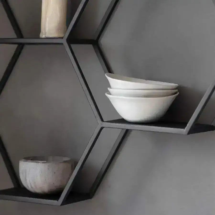 Black Hexagonal Metal Wall Shelf
