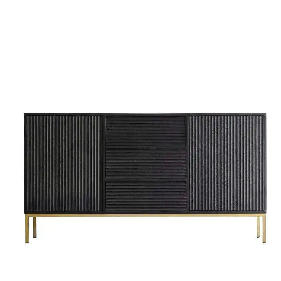 Black Rippled Wood 2 Door 3 Drawer Sideboard