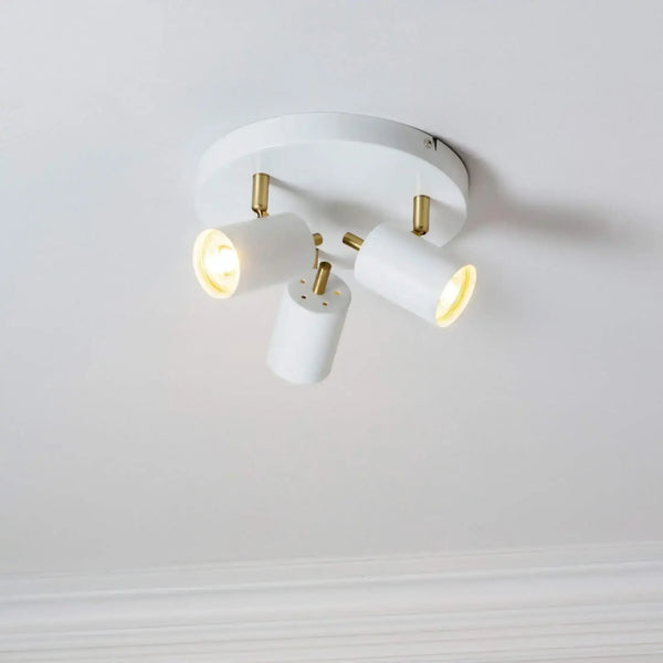 Brushed Brass and Matt White 3 Spot Ceiling Light