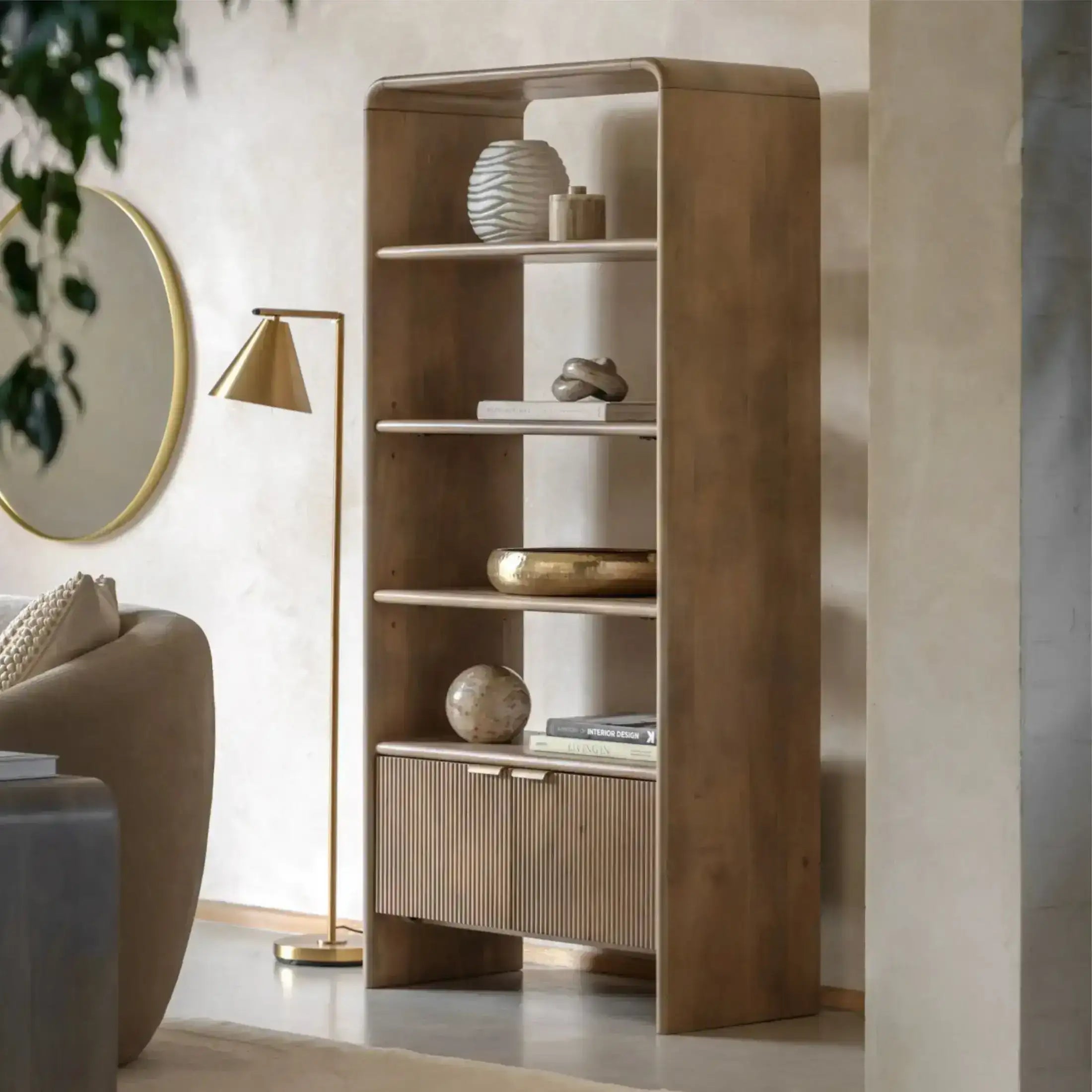 Curved Edge Mango Wood Open Display Shelf Unit