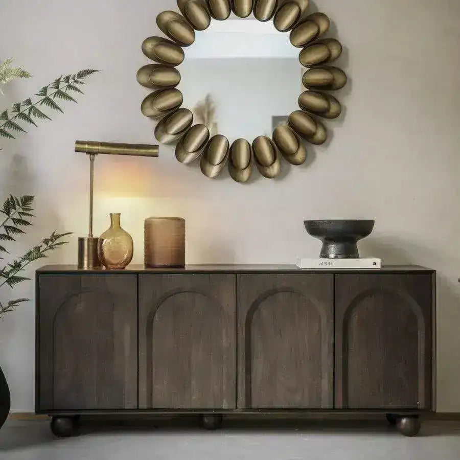 Dark Wood Arched Design 4 Door Sideboard