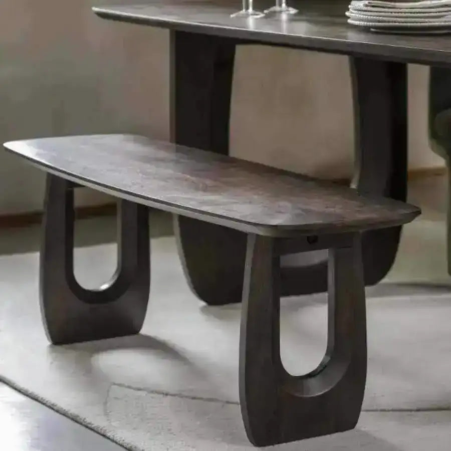 Dark Wood Arched Design Dining Bench