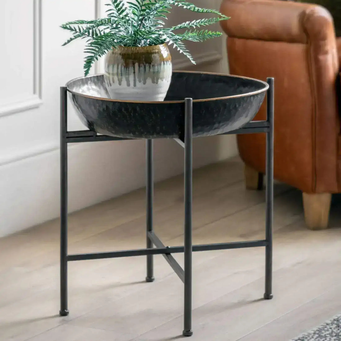 Deep Distressed Black Metal Side Table