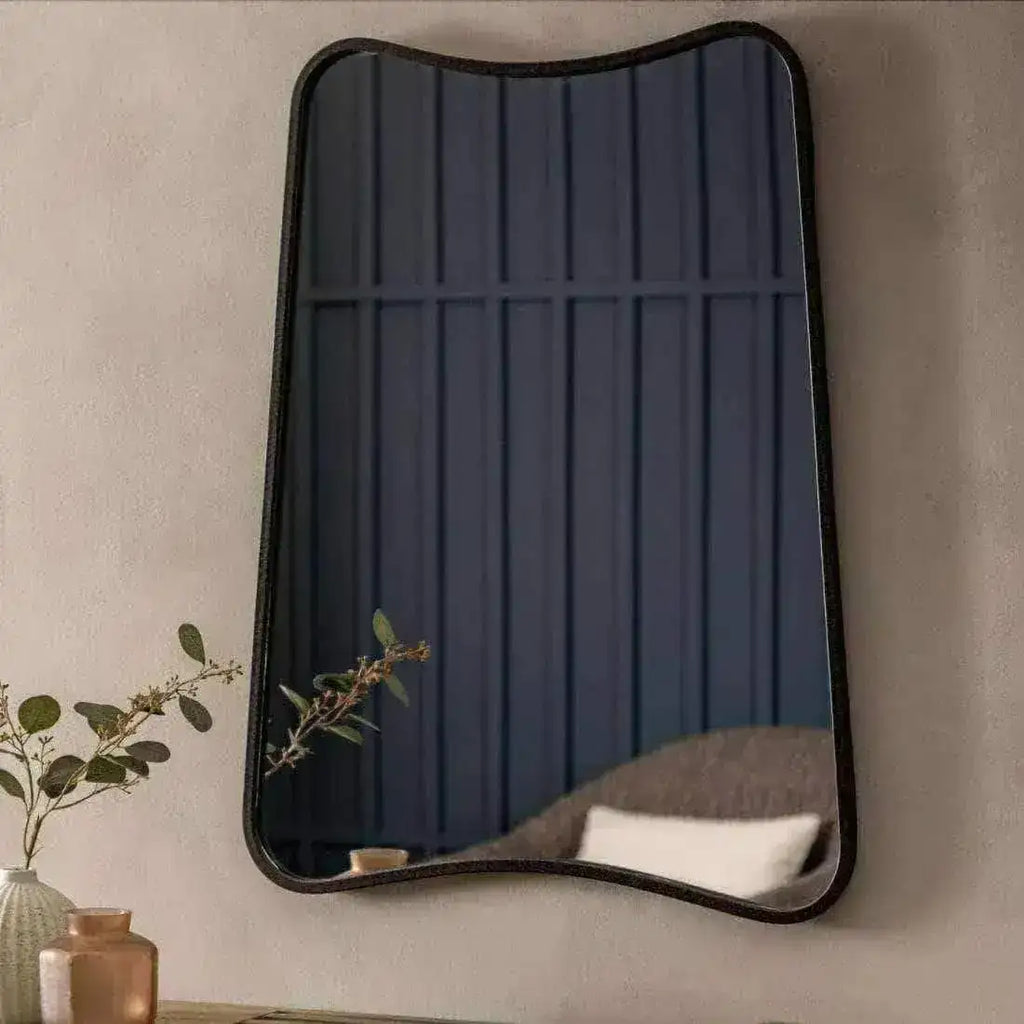 Distressed Black Flowing Curved Corner Wall Mirror