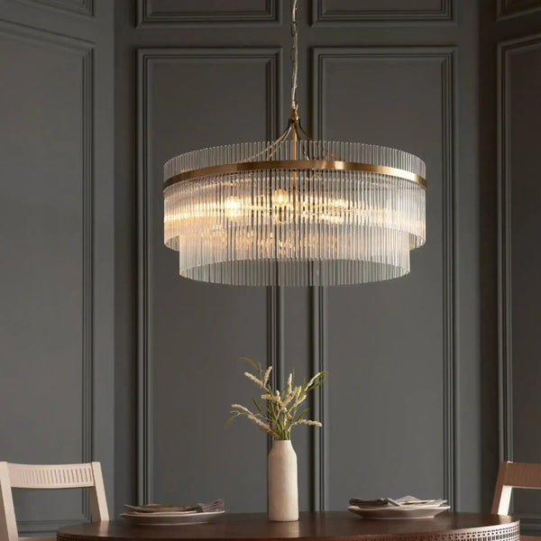 Extra Large Antique Brass & Glass Rod Pendant Light