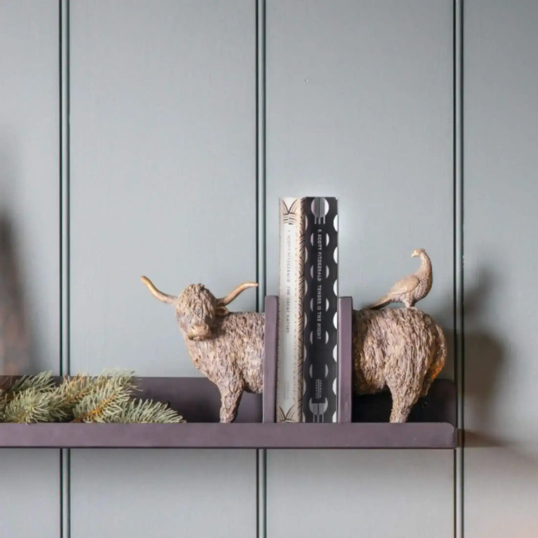 Highland Cow and Pheasant Bookends | antique distressed bookends