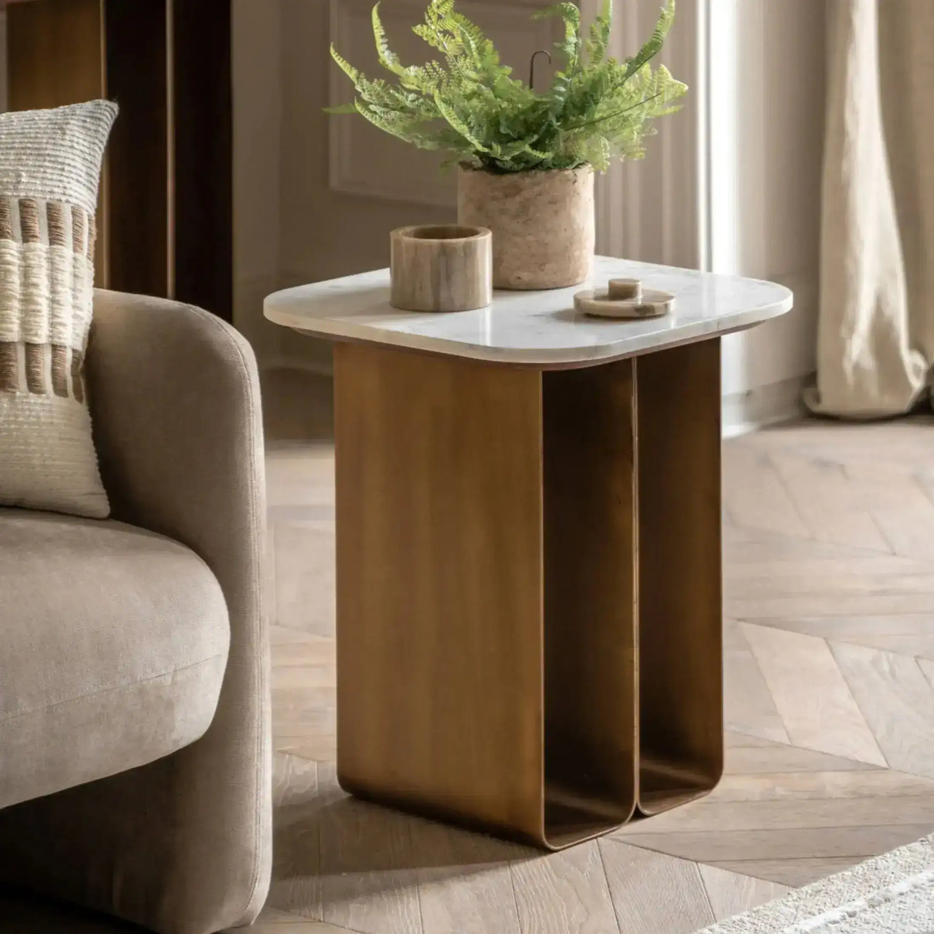Marble Top Gold Looped Feet Side Table | Farthing