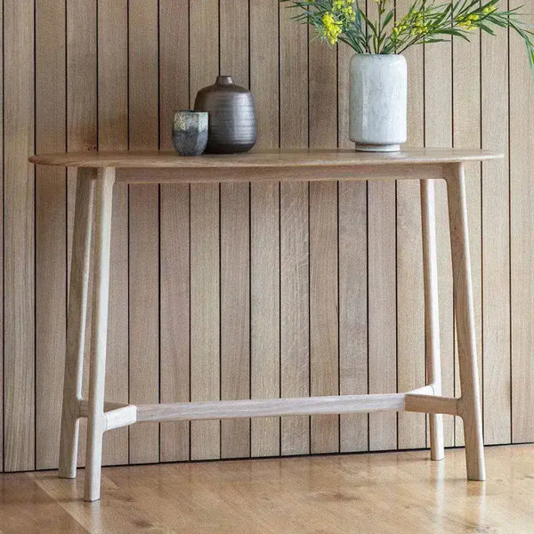 Mid Century Rounded Edge Oak Wood Console Table