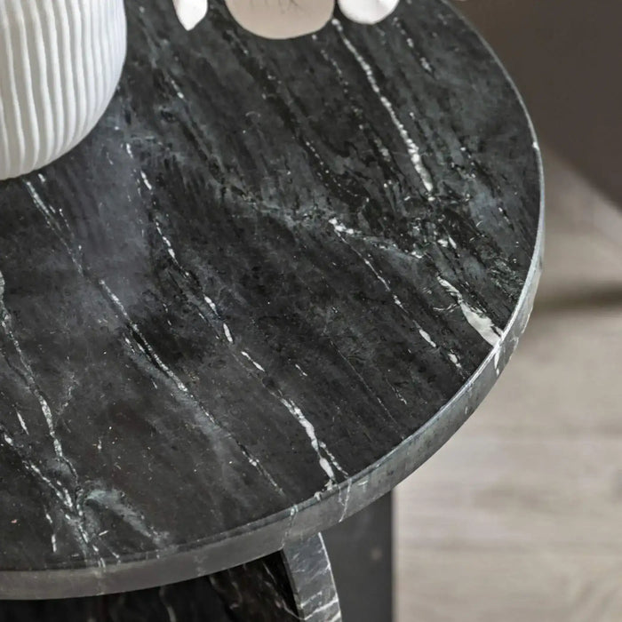 Natural Round Black Marble Side Table