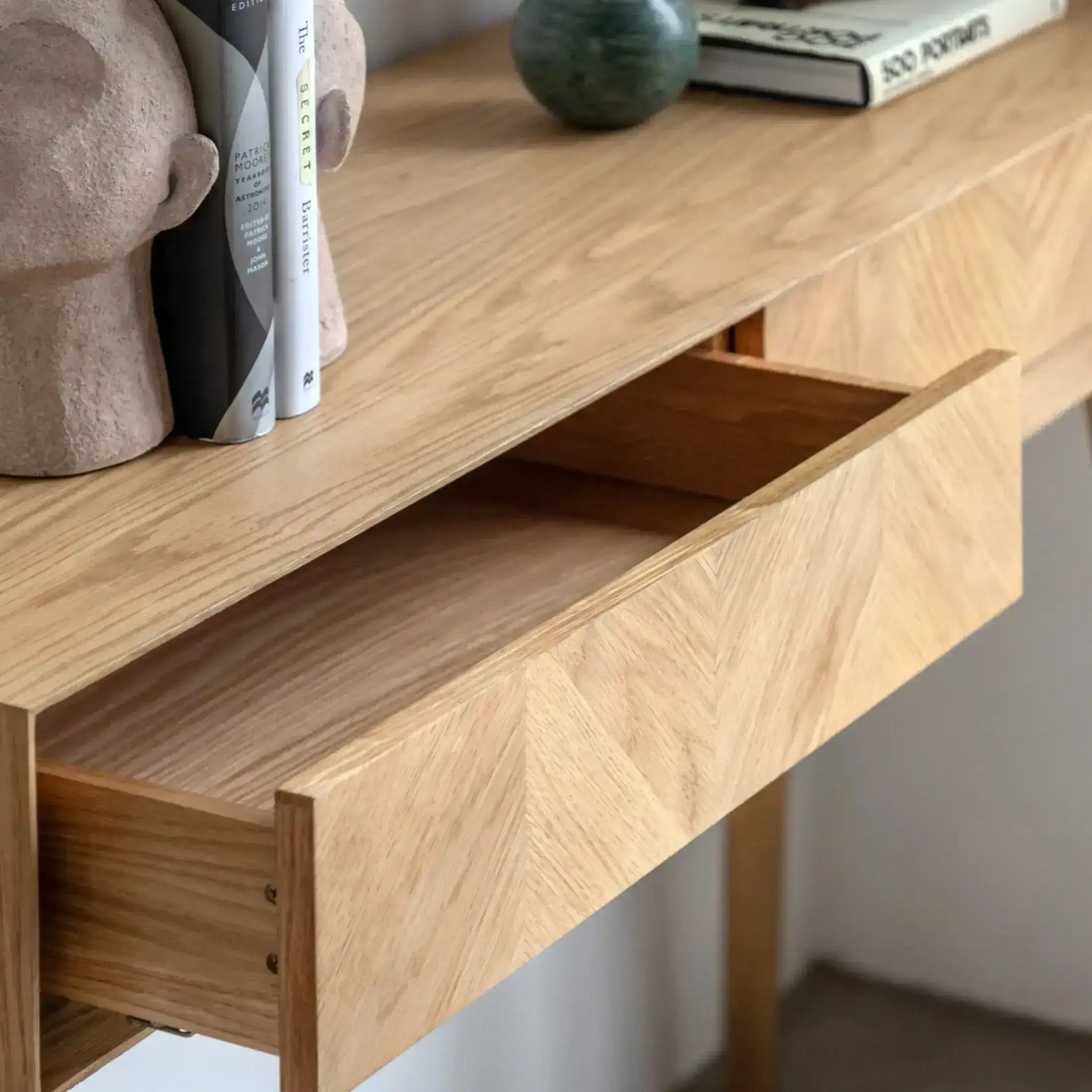 Oak Console Table with Chevron Front