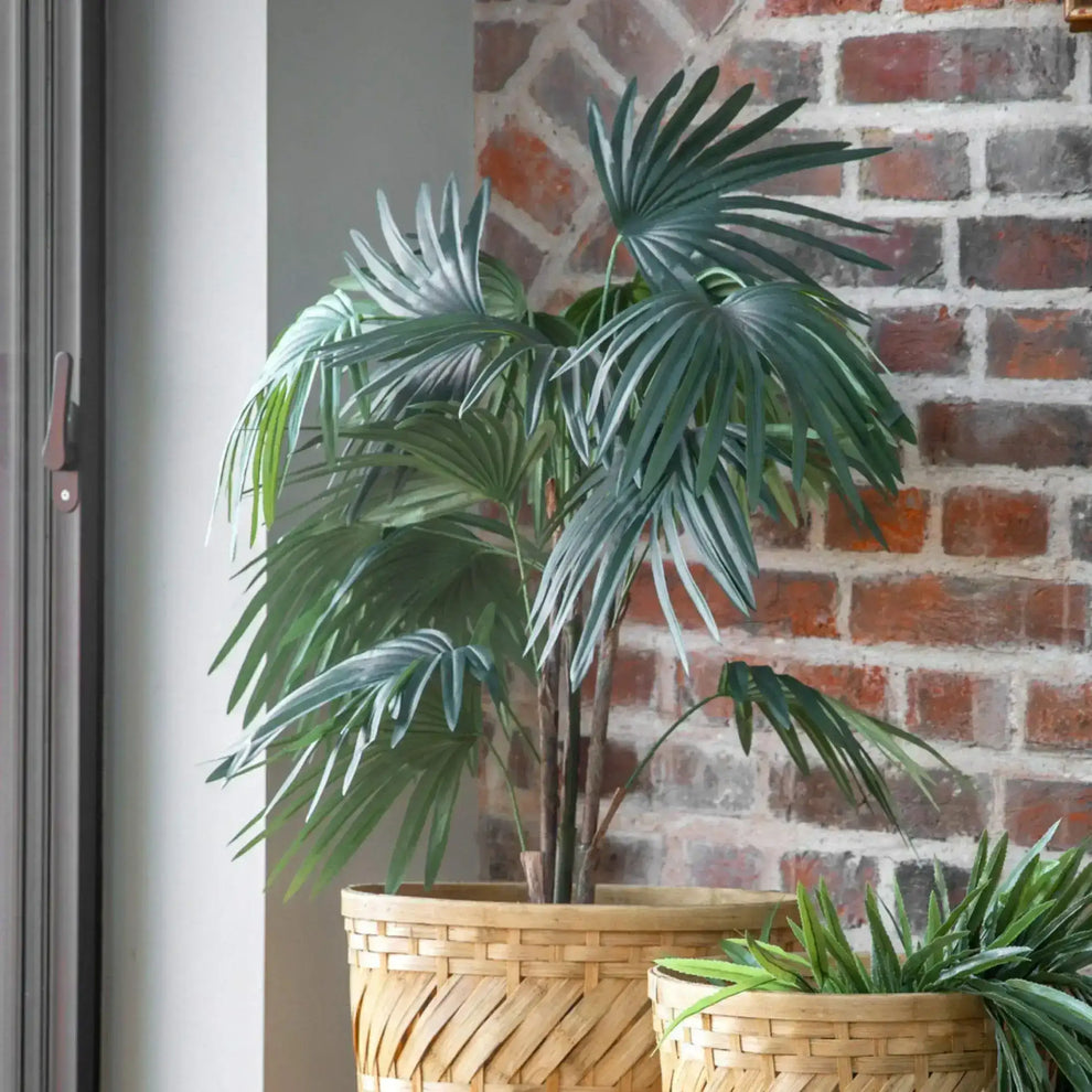 Potted Faux Green Chinese Fan Palm Plant | faux house plants