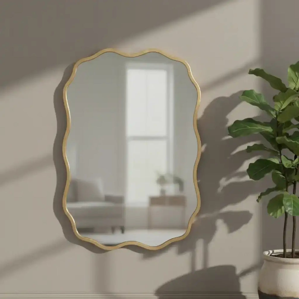 Rectangular Rustic Gold Wavy Edge Wall Mirror | Mirrors at the Farthing