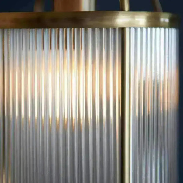 Ribbed Glass & Antique Brass Pendant Light