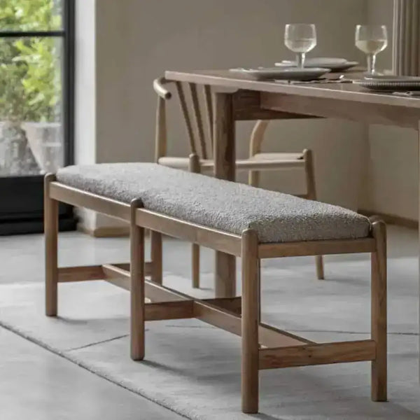 Rich Acacia Wood Dining Bench with Padded Fabric Top