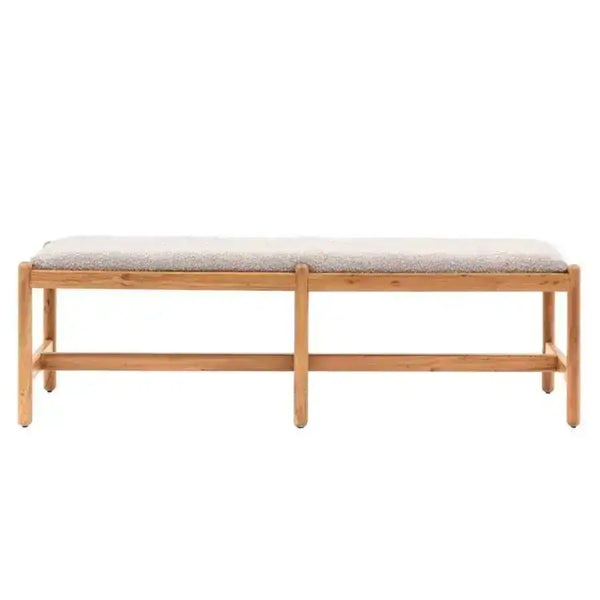 Rich Acacia Wood Dining Bench with Padded Fabric Top
