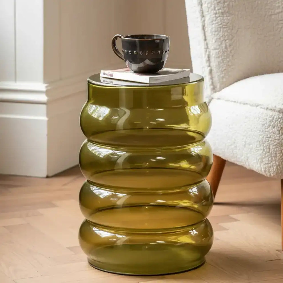 Round Green Glass Bubble Side Table