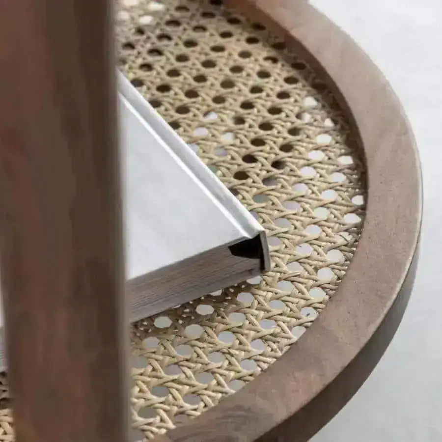 Round Rich Mango Wood & Cane Shelf Side Table