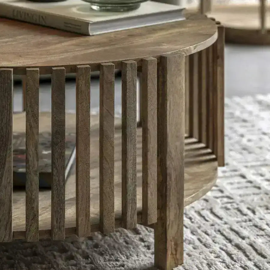 Round Vertical Slatted Coffee Table