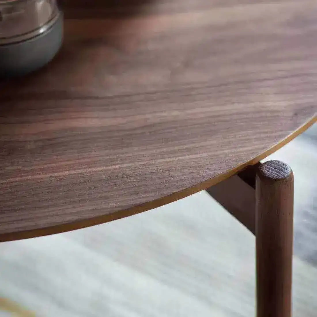 Round Walnut Stained Oak and Coffee Table
