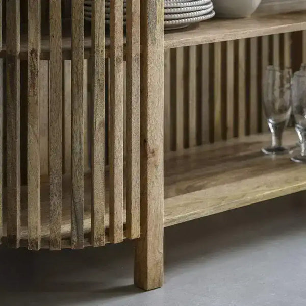 Rounded Edge Vertical Slatted Wooden Sideboard