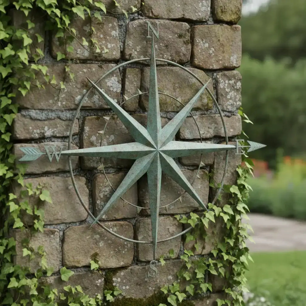 Rustic Metal Compass Garden Wall Art | The Farthing rustic wall art