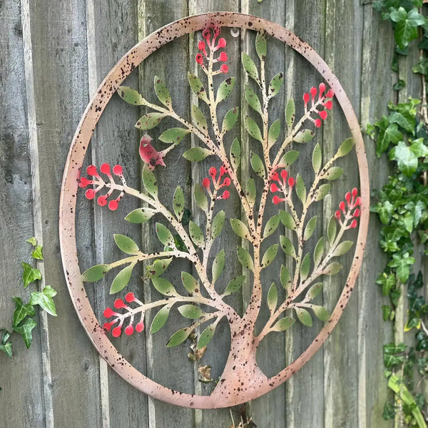 Rustic Metal Tree with Berries Wall Art