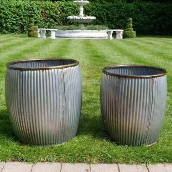 Set of 2 Large Distressed Ribbed Planters