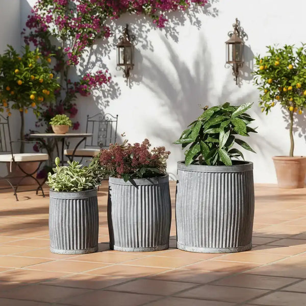 Set of Three Rustic Distressed Fluted Planter Set - 3 | Farthing