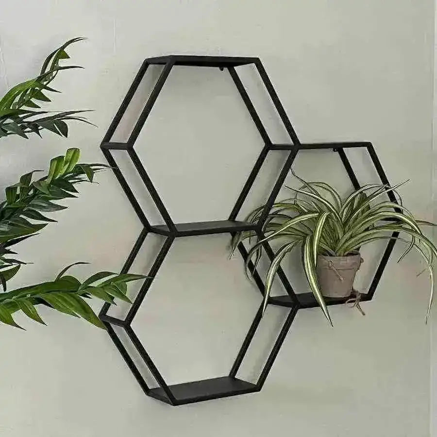 Black Hexagonal Metal Wall Shelf