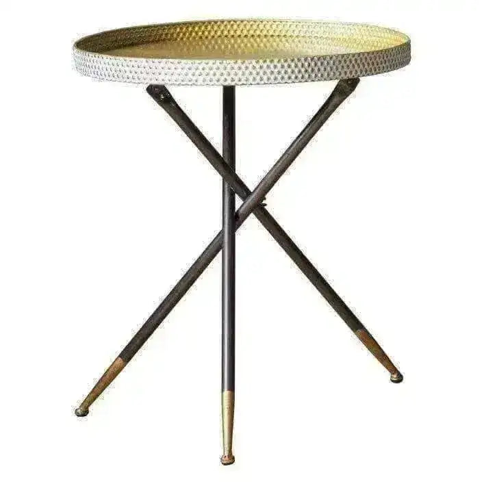 Distressed Metal Tripod Legged Side Table