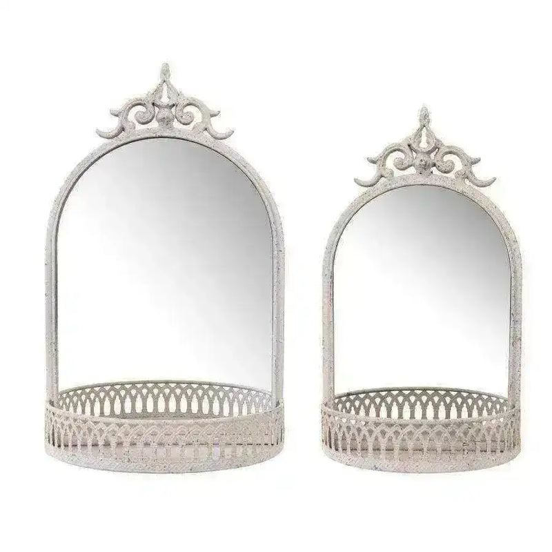 Distressed White Wall Mirror Shelf - Set of Two